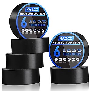 RAZCC Duct Tape, 6 Rolls Black Duct Tape,Heavy Duty, Flexible, No Residue, All-Weather and Tear by Hand, 30 Yard x 2 Inch Per Roll - Bulk Value for Indoor & Outdoor Repairs, Industrial Use