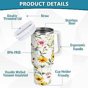 RPLIFE Watercolor Wildflowers Tumbler, Stainless Steel Cup, Tumbler with Lid and Straw