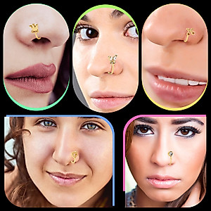 CrazyPiercing 24Pcs Fake Nose Ring CZ African Nose Cuffs Gold Faux Septum Nose Rings Clip on Nose Jewelry for Woman Non Pierced Jewelry