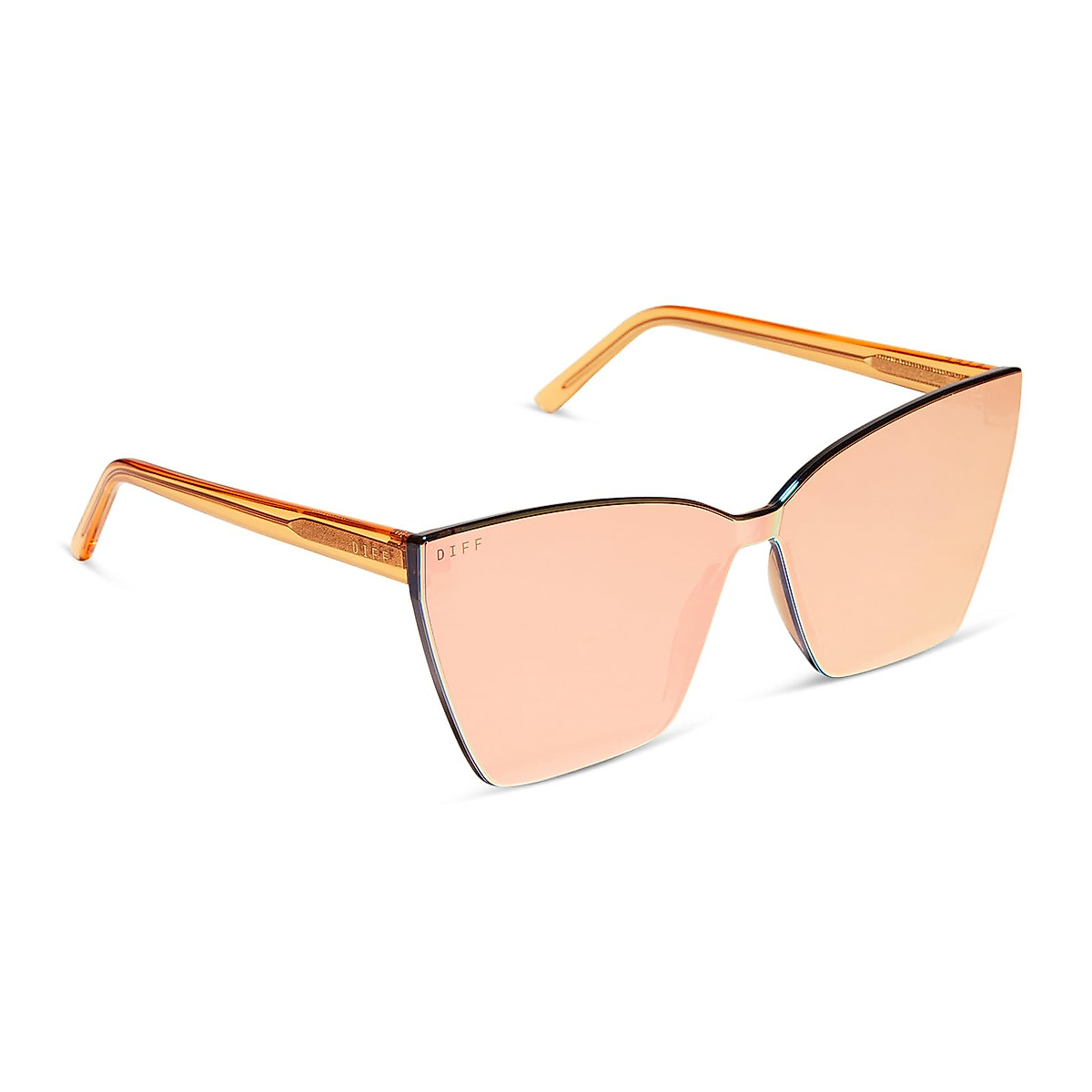 DIFF Goldie Oversized Rimless Cat Eye Sunglasses for Women UV400 Protection, Apricot Crystal + Peach Mirror