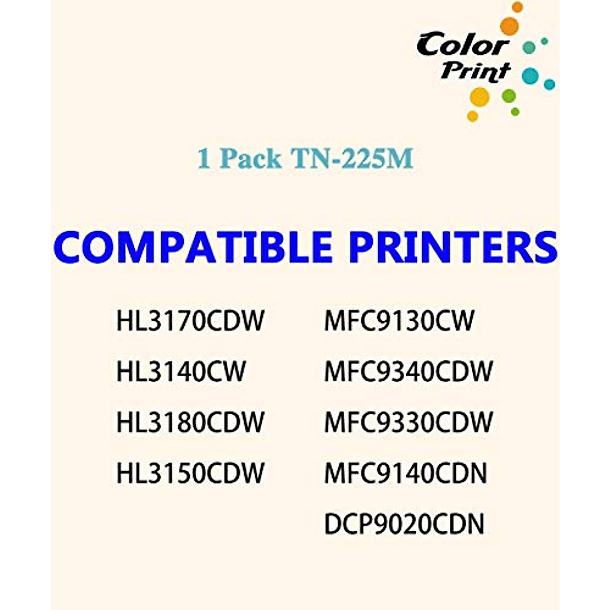 ColorPrint Compatible TN225 Toner Cartridge Replacement for Brother TN-225 M TN-225M TN225M TN221 Work with DCP-9020CDW HL 3140CW 3150CDW 3180CDW MFC 9130CW 9330CDW 9340CW Printer (1-Pack, Magenta)
