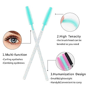 100 Pcs Silicone Mascara Wands Disposable Eyelash Brushes for Extensions Lash Applicators Makeup Tool Kit (Crystal blue/Mint Green)