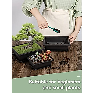 8 Packs Bonsai Training Pot with Humidity Tray - 6.5inch & 8.9inch Small Bonsai Tree Pots Kit, Plastic Plants Growing Planter with Drainage Tray, Indoor Decor Garden Yard