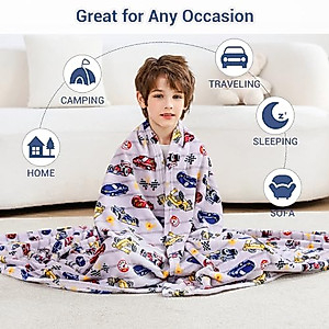 Viviland Kids Throw Blanket, Car Print Blankets for Boys, Warm Lightweight Plush Throw Blanket Car Fleece Throw Blanket for Sofa Chair Couch Bed, for Kids, 50" x 60"