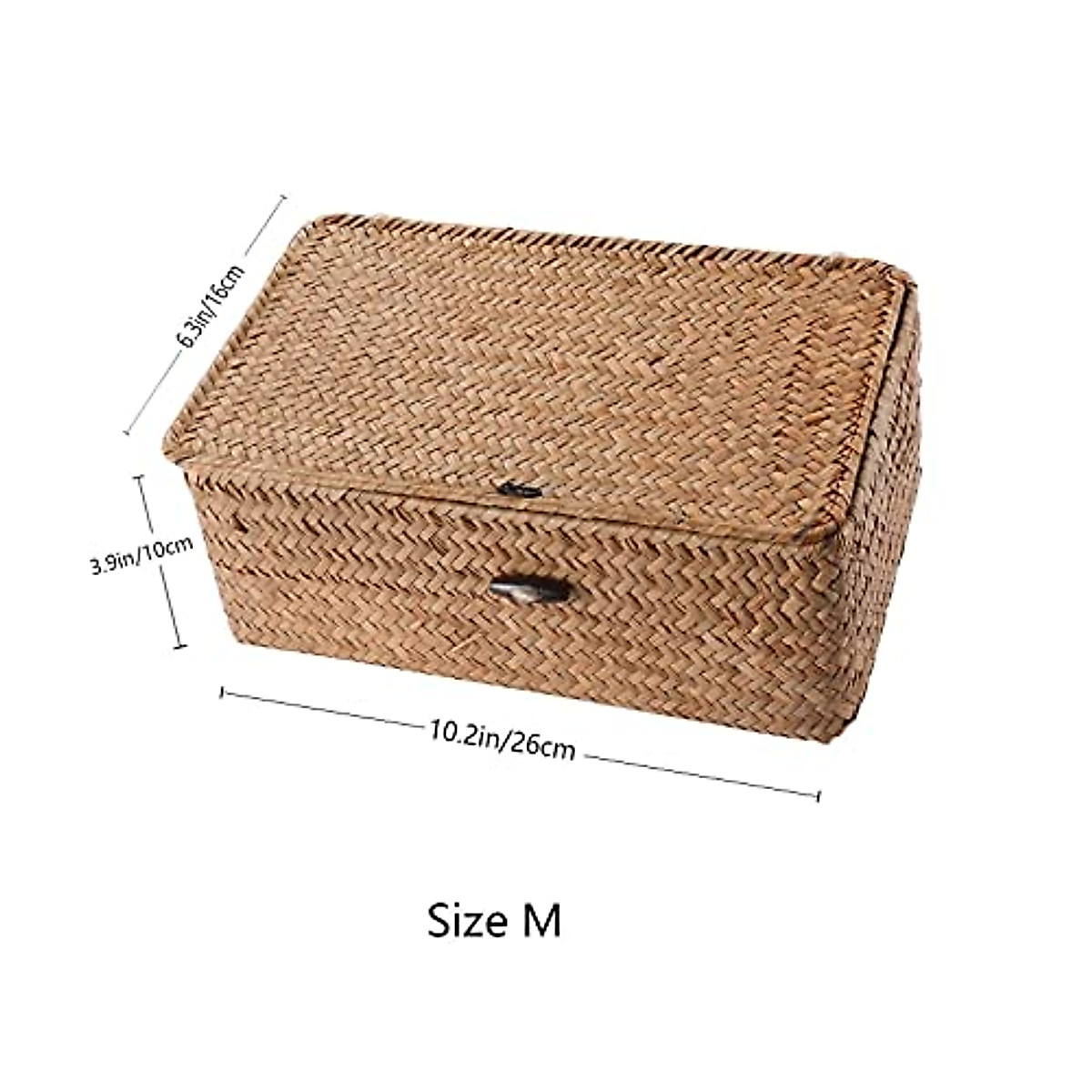 Rattan Storage Basket Hand-Woven Storage Basket Multipurpose Container with Lid for Desktop Home Decor (M)