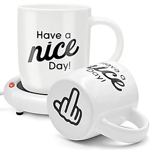 GALVANOX Funny Coffee Mug with Warmer Have a Nice Day Sarcastic Coffee Mug with Electric Heated Base - Novelty Christmas Gift Idea for Coworker/Coffee Lover, Men/Women (Gift Boxed)