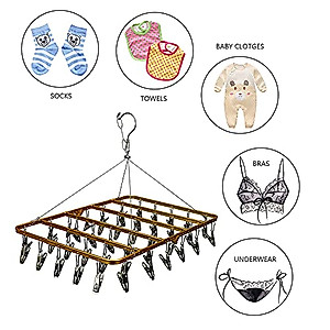 KANGCAI Socks Hanger 42 Clips Drip Hangers Clothes Drying Rack herb Drying Rack tendederos de ropa para secar Foldable Hanging Racks for Laundry Racks Apartments (Gold)