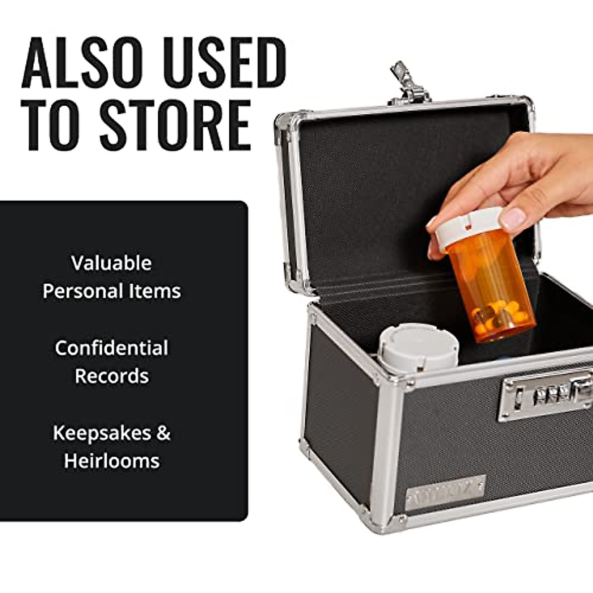 Vaultz Medicine Lock Box w/ Combination Lock - 5 x 7 x 5" Cabinet Safe, Black