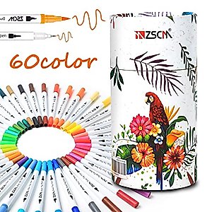 ZSCM Duo Tip Brush Markers, 60 Colors Adult Coloring Books Drawing Colored Pens Fine Point Water Based Markers, for Kids School Supplies Note Taking Bullet Journal Sketching