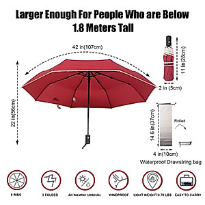 IXINU Factory Outlet Automatic Open Close Portable Lightweight Travel Umbrella Parasol Outdoor Sun & Rain All Weather Umbrella (Wine Red)