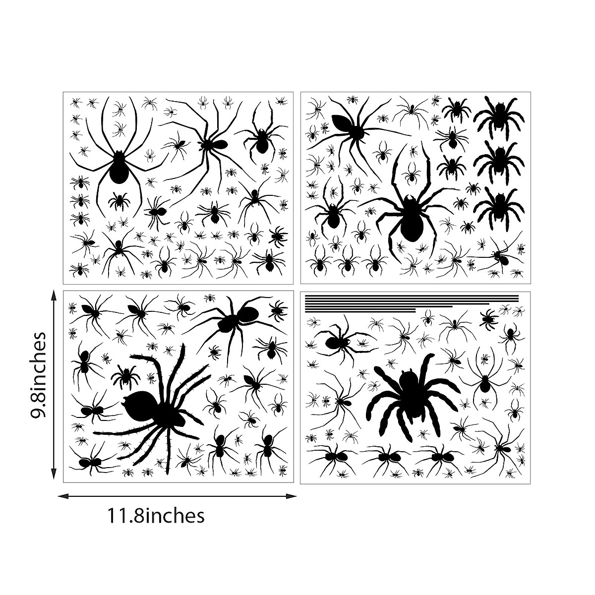 Thenshop 209 Pieces/4 Sheets Halloween Spider Stickers Large Spider Stickers Spider Style Wall Decal Removable Scary Spider Stickers Halloween Wall Clings for Halloween Party Wall Home Room Decors