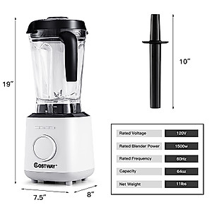 COSTWAY Professional Countertop Blender, 6 Pre-Setting Programs & 10 Speed Control, Smoothies Crushing Maker with 64oz Tritan BPA-Free Pitcher & Built-in Timer, Tamper, 1500W