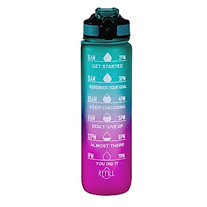 32 oz Water Bottle with Times to Drink and Straw. With Clearly Marked Times To Drink Throughout The Day And a Convenient Straw For Spill-Proof Sipping, Track Your Water Intake and Stay Hydrated.