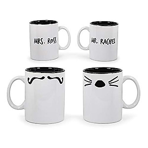 Ukonic Friends Mr. Rachel Whiskers and Mrs. Ross Moustache Double-Sided Mugs | Set of 2