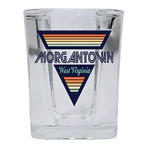 R and R Imports Morgantown West Virginia 2 Ounce Square Base Liquor Shot Glass Retro Design