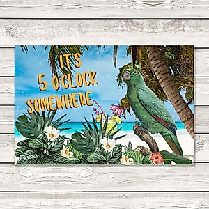 It's Five O'clock Somewhere Wood Plank Hanging Sign Rustic Living Room Gallery Wall Decor Wooden Plaque Sign Retro Tiki Bar Pool Hot Tub Luau Wood Sign for Living Room Bathroom 8x12 Inch