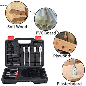 KATA 30PCS Multi-Function Wood Drill Bits Set Hole Saw Kit Set with 3/4"-6" Hole Saw, Countersink Drill Bits, Spade Drill Bits, Carbide Forstner Bits, Ideal for Soft Wood, Plywood, PVC