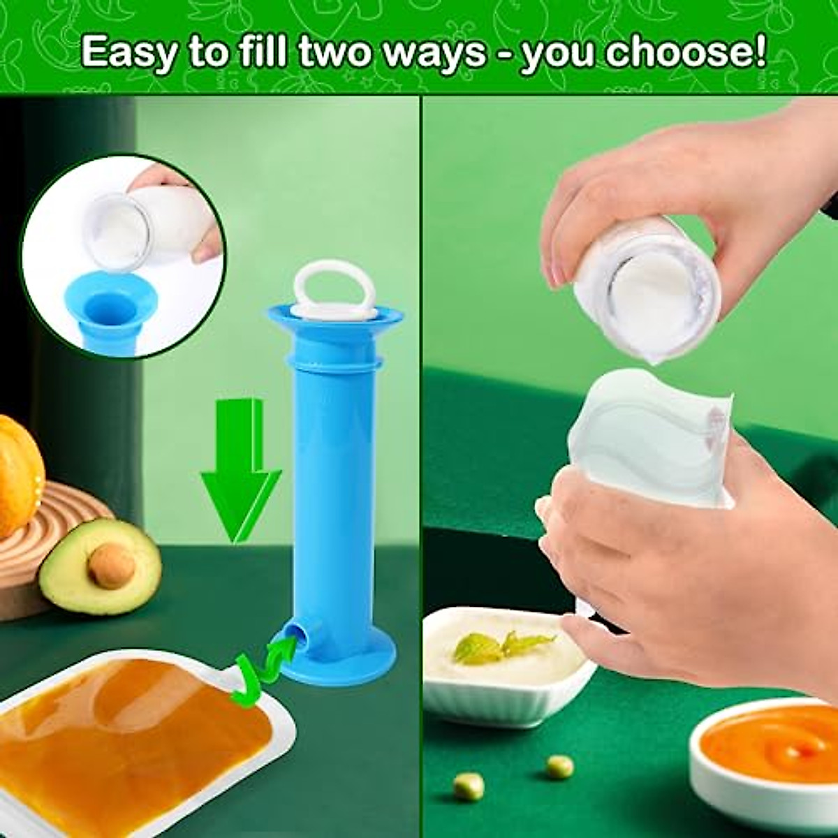 BABORUI Reusable Baby Food Pouches Filler Kit, Portable Baby Food Pouches Refillable Kit for Applesauce Yogurt Smoothie, Baby Food Maker with 4pcs Reusable Pouches for Toddlers Baby