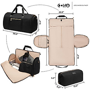 Coolife Garment Bag Carry On Convertible Travel Duffel Bag with Shoe Pouch Weekender Bag for Women Men 2 in 1 Hanging Suit Bag with Shoulder Strap Business Travel Bag (Black, Standard)