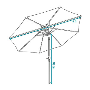 Sunnydaze 9-Foot Outdoor Patio Umbrella with Push Button Tilt and Crank - Aluminum Pole with Polyester Canopy - Awning Stripe