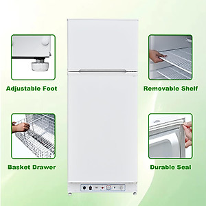 SMETA Propane Refrigerator with Freezer 13.4 cuft Gas Fridge 110v/LPG Dual Ways Top Freezer Top Mount Full Size for Kitchen Garage RV Off-Grid