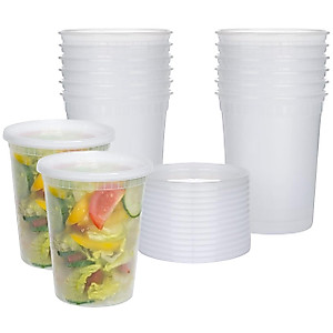 Smygoods 32oz Plastic Deli Containers with Lids - 15 Pack - BPA Free - Leakproof - Stackable - Microwave and Freezer Safe - Clear - Lunch Containers for Food Storage