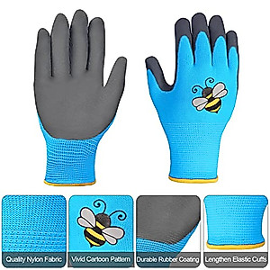 Joottuan 6 Pairs Kids Gardening Gloves Yard Work Gloves Children Soft Safety Rubber Coated Gloves for Toddlers Youth Girls Boys Children (Medium (Age 6-8))