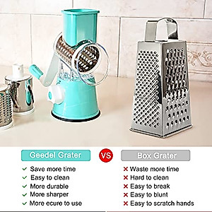 3rd Generation Rotary Cheese Grater, Mandoline Vegetable Slicer with 3 Replacement Blades, Easy to Clean Rotary Shredder for Fruit, Vegetables