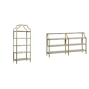 Sauder 421434 International Lux Bookcase, L: 30.0" x W: 14.49" x H: 70.87", Satin Gold Finish & International Lux Console Table, L: 59.41" x W: 13.07" x H: 32.4", Satin Gold Finish