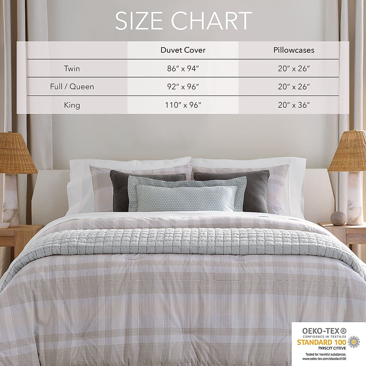 Nate Home by Nate Berkus 250TC Glen Plaid Duvet Cover Set | All-Season Cotton - Twin Size - from mDesign - 2 Piece - Includes 1 Duvet Cover, 1 Pillow Sham, Pearl Multi (Cream/Beige)