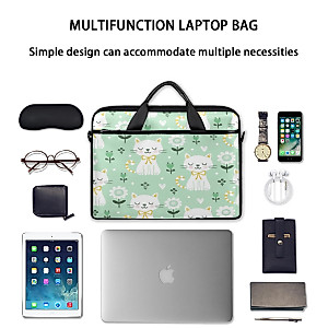 Bow Flower Cat Laptop Computer Bag Waterproof Shoulder Messenger Bag 13-15 inch Durable Laptop Tote Bag with Shoulder Strap Handle Lightweight Crossbody Briefcase