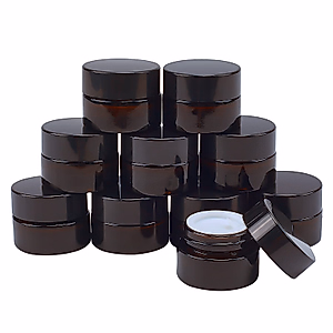 BENECREAT 10 Pack 5g Round Amber Glass Cream Jars Cosmetic Glass Jars with Leak-proof Gasket for Lotion, Cream and Other Beauty Product