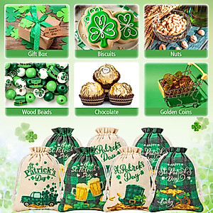 20 Pieces St Patrick's Day Party Favor Bags with Drawstring 4 x 6 Inches Lucky Shamrock Cotton Candy Pouch Sacks Irish Gift Plaid Treat Bag with 20 Tags for Saint Patrick's Day Irish Party Supplies