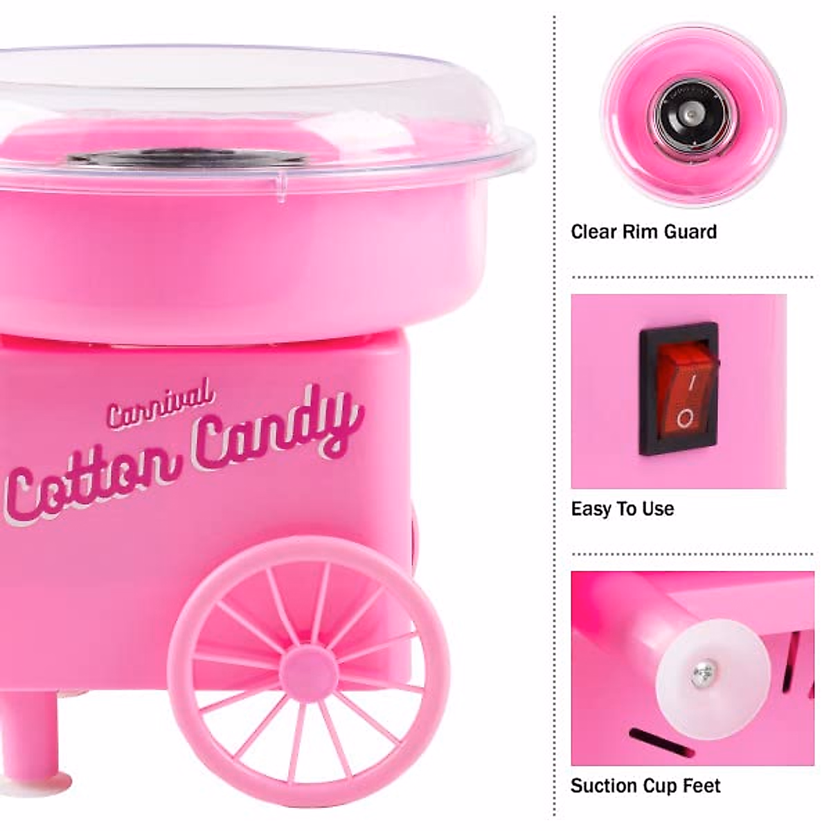 Countertop Cotton Candy Machine – Includes Scoop and 10 Serving Sticks – Works with Cotton Candy Sugar or Hard Candy by Great Northern Popcorn (Pink) (83-DT6084)