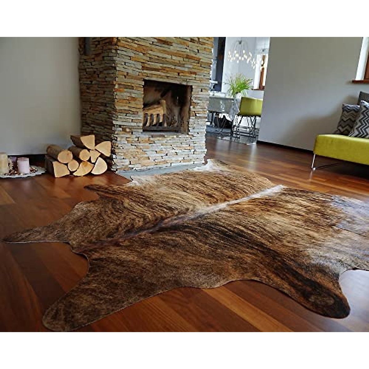 ecowhides | Genuine Cowhide Rug, Cowskin, Brindle, Western Home Decor, Premium Quality, Living Room Accessories, (X-Large) 7 x 6 ft