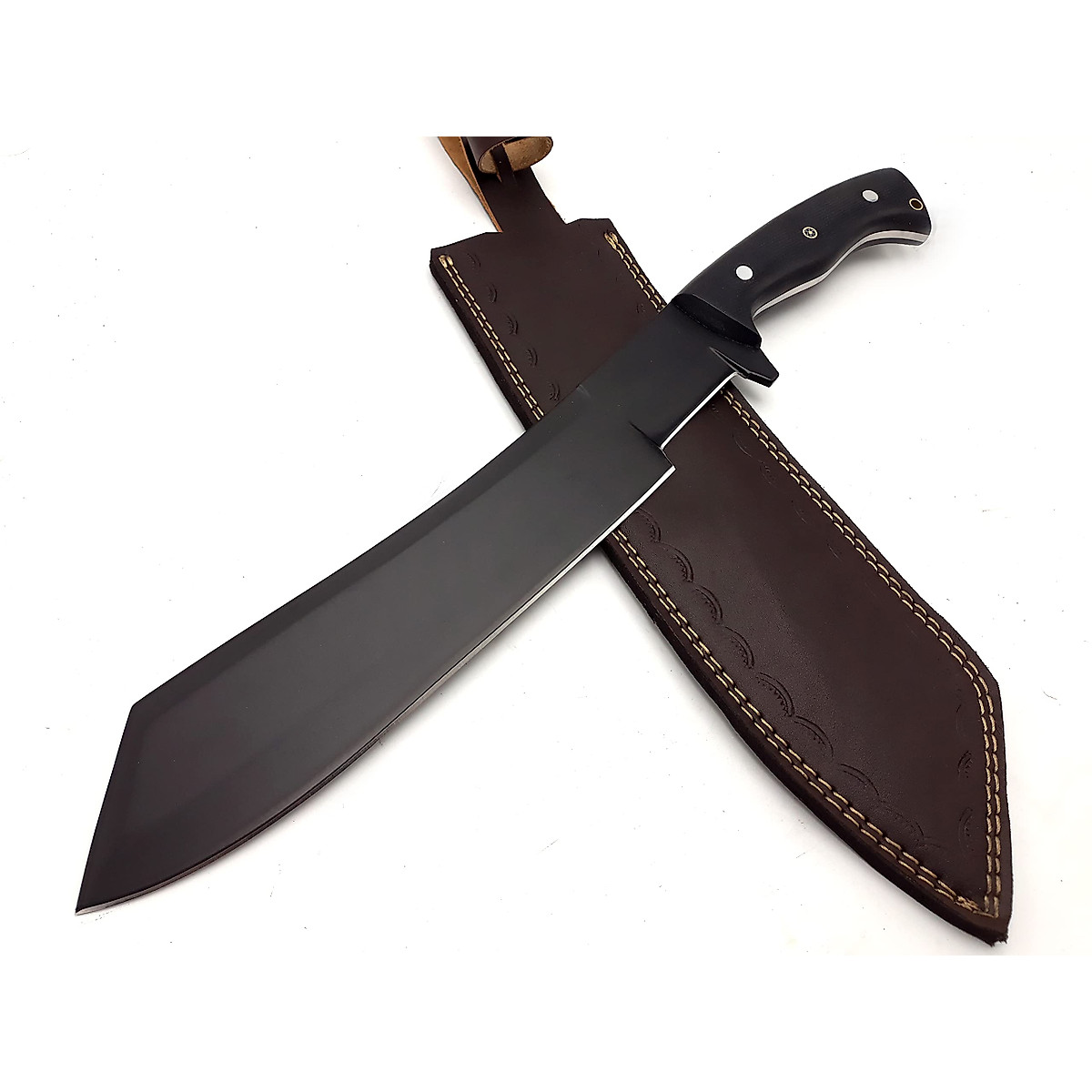 Nooraki MK-353 Handmade Fixed Blade Machete Knife, Multi Use Axe Machete Knife, Camping Knife, Hunting Knife, Bushcraft Knife, Full Tang Handle 17 inches with Hand Stitched Leather Sheath