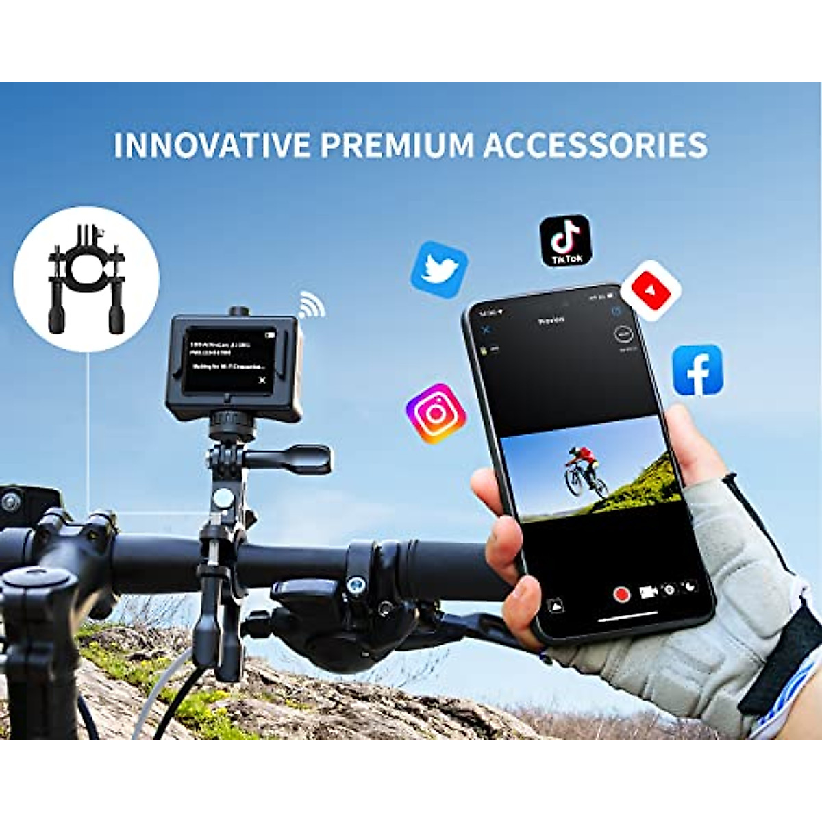 WOLFANG GA300 4K60FPS Action Camera 24MP Waterproof 40M Underwater Camera EIS Stabilization WiFi Wide Angle Helmet Camera (External Microphone, Remote Control, 2x1350mAh Batteries and Accessory Kit)