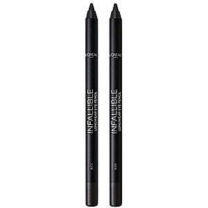 L'Oreal Paris Makeup Infallible Pro-Last Pencil Eyeliner, Waterproof and Smudge-Resistant, Glides on Easily to Create any Look, Black, 2 Count