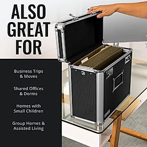 Vaultz File Organizer Box - 14 x 7 x 12.19 Inch Letter Size, Portable Locking Storage Totes with Dual Combination Locks for Filing Office Documents - Black