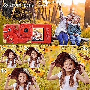 Kids Camera for Boys and Girls, Children Digital Video Toy Camera with Dinosaur Silicone Building Blocks, Selfie Camera for Kids, Christmas Birthday Festival Gifts for Age Above 6 with 32GB SD Card