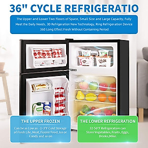 LHRIVER 3.1 Cu Ft Mini Fridge with Freezer - 2 Door Compact Refrigerators with Refrigerators Thermostat, Retro Mini Fridgefor Bedroom, Office, Stainless Steel Black