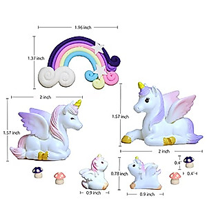 Yeaco 9pcs Fairy Garden Accessories Kit, Unicorn Family with 2 Big Unicorns, 2 Baby Unicorns, 1 Rainbow and 4 Mashrooms, Stocking Stuffer, Cake Decorations