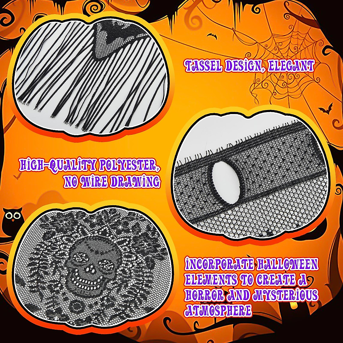 Baquler 4 Pcs Halloween Lamp Shade Cover Black Lace Lampshades Bat Skull Decorations for Halloween Party Supplies