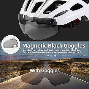 Bike Helmet, Basecamp Bicycle Helmet with Rear Light & Detachable Magnetic Goggles Lightweight Cycling Helmet Adjustable for Adult Men Women Mountain & Road (BC-069)