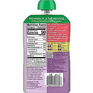 Plum Organics Mighty Veggie Organic Toddler Food - Zucchini, Apple, Watermelon, and Barley - 4 oz Pouch (Pack of 6) - Organic Vegetable Toddler Food Pouch