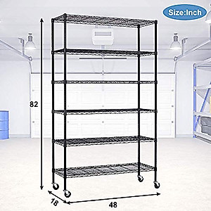 18x48x72 Inch Commercial Wire Shelving Unit with Wheels 6 Tier Heavy Duty Layer Rack Storage Metal Shelf Garage Organizer Wire Rack Shelving Adjustable Utility 2100 LBS Capacity with Casters,Black