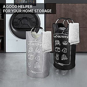 Large Laundry Baskets with Handles Easy Carry Laundry Hamper Waterproof Collapsible Laundry Bags for Kids Bedroom, College Dorms, Bathroom Storage and Laundry Room Service, 120L, Black, Riffty