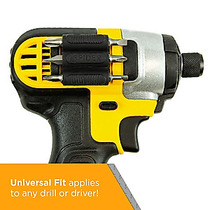 Spider Tool Holster - BitGripper v2 - Pack of Two - High Strength 3M Adhesive Drill add-on for Easy Access to six Driver bits on The Side of Your Power Drill or Driver! - Includes One Alcohol Swab