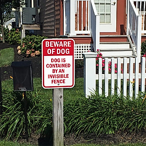 SmartSign Dog Contained By Invisible Fence Sign - 2 Pack, Beware Of Dog Sign, 18 x 12 inch, 2mm Aluminum Composite, Red and White, Made in USA