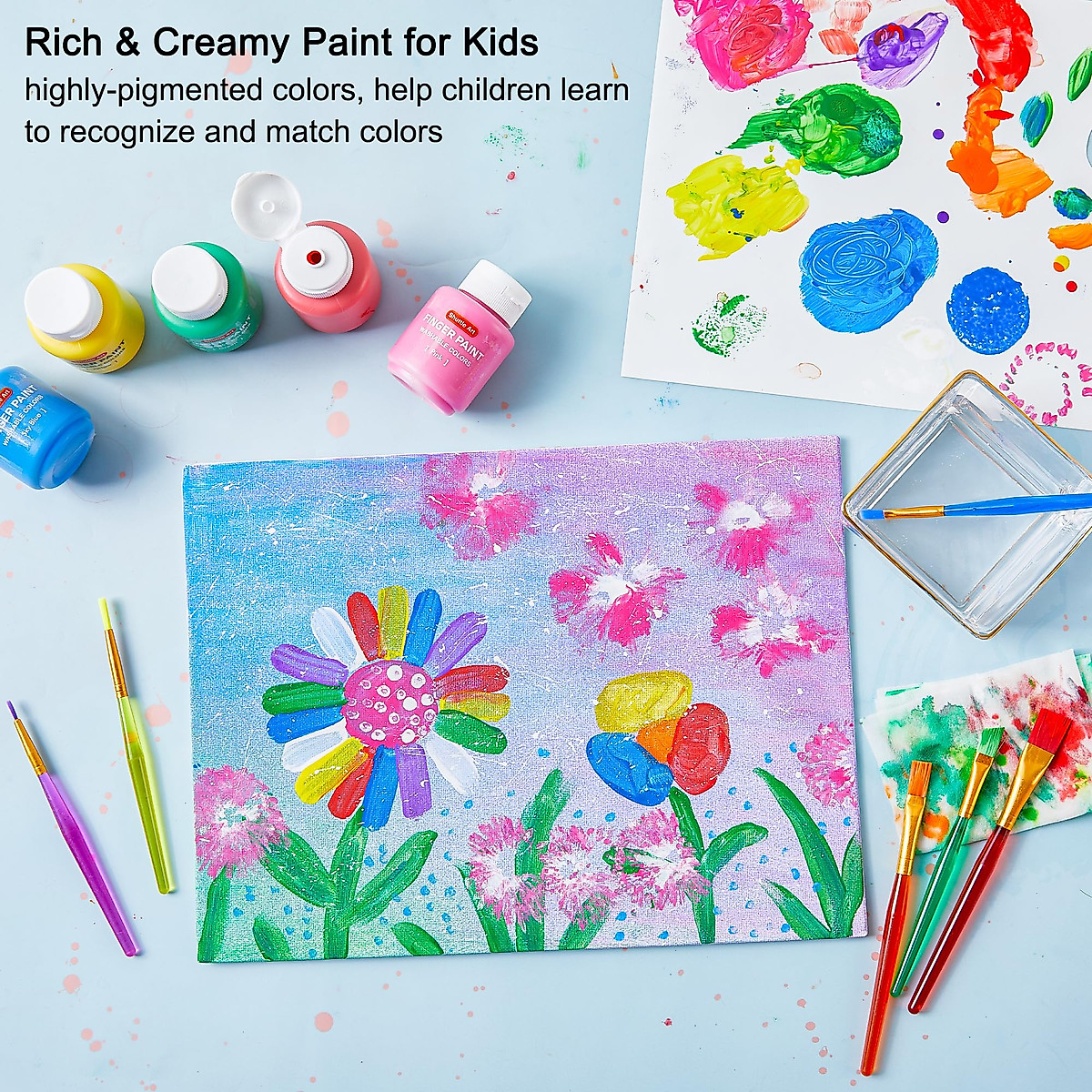 Kids Washable Finger Paints Set, Shuttle Art 33 Pack Non Toxic Kids Painting Set with 10 Colours (60ml) Finger Paints, Paint Pad, Sponge Paint Brushes, Eco Natural for Children and Toddler